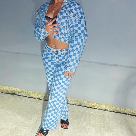 Forever 21 | Jackets & Coats | Checkered Denim Jacket Jeans Set | Poshmark
